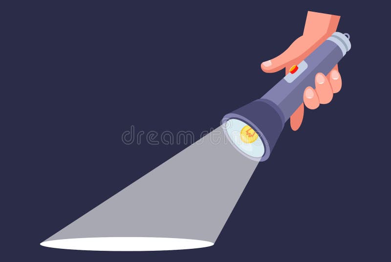 The Hand Holds a Flashlight and Illuminates the Path. Stock Vector ...