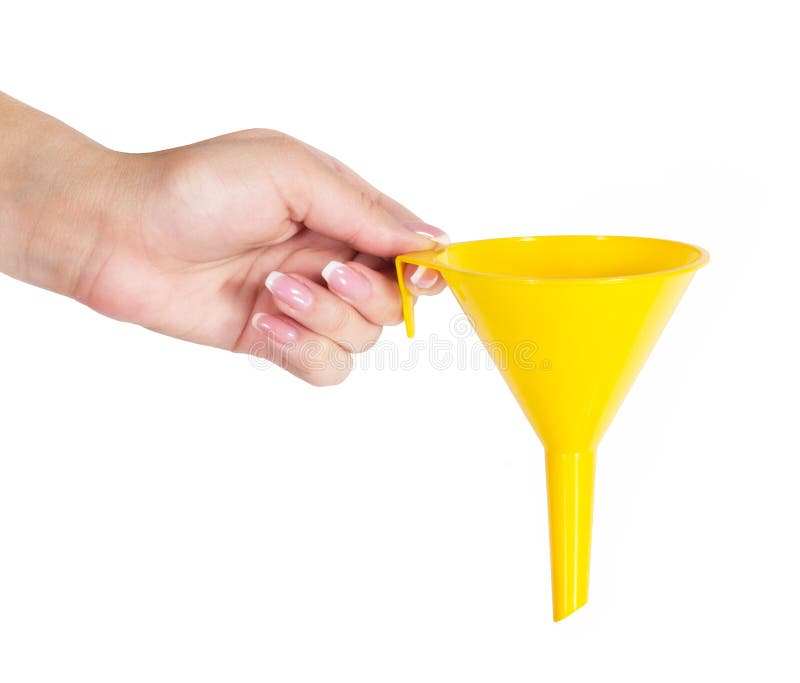 Hand Holds a Funnel Isolated on White Background Stock Photo - Image of ...