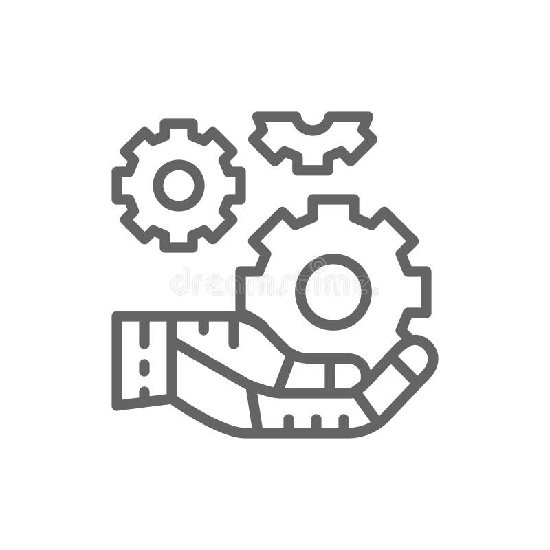 Hand Holds a Gear, Tech Development, Engineering, Technology Line Icon ...