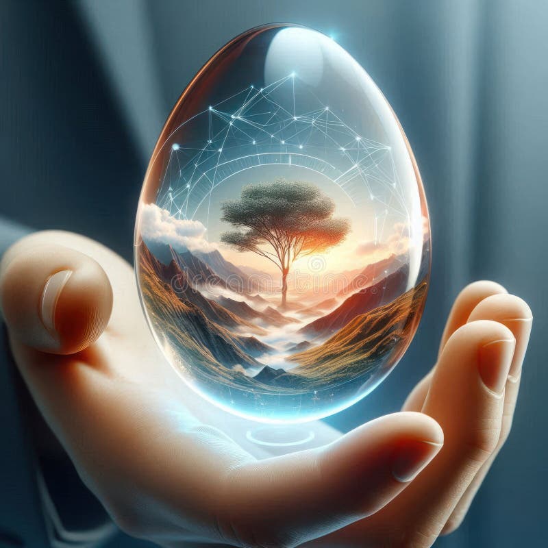 The Hand Holds a Glass Egg with a Landscape Inside. Stock Photo - Image ...