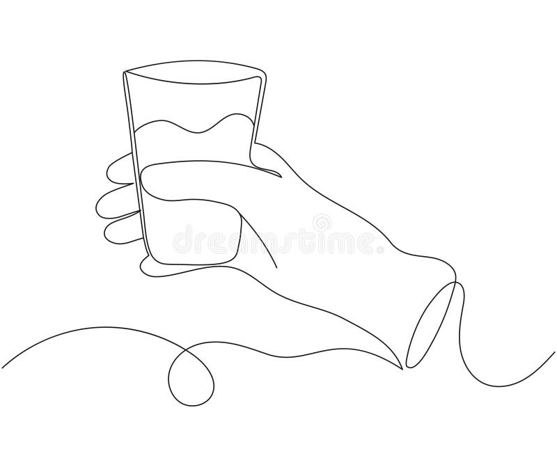 Hand Holds a Glass in the Style of One Continuous Line Drawing. Glass ...