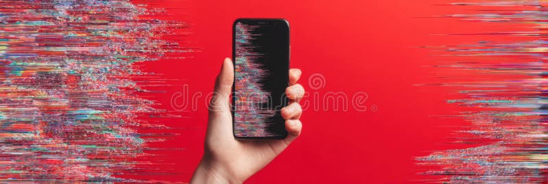 Nervous Breakdown Illustrated through Glitchy Smartphone in Hand ...
