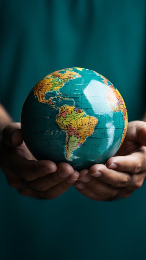 Hand Holds a Globe in a Front View, Offering Room for Text Stock ...