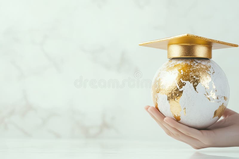 Graduation Cap Globe Representing Education Global Success Stock Photos ...