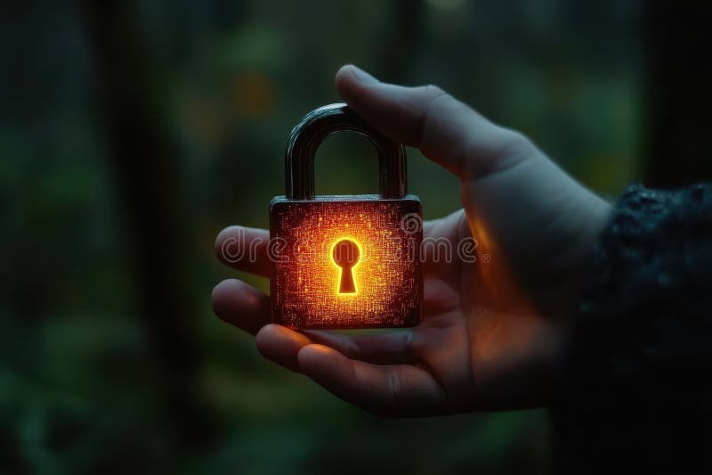 Glowing Lock in Hand Symbolizing Security and Protection in Nature ...