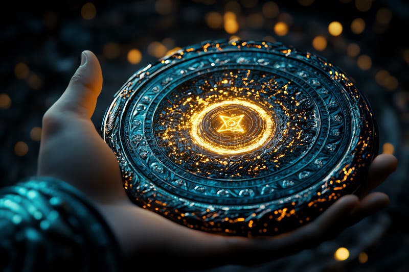 A Hand Holds a Glowing, Ornate Disc with Intricate Symbols, Suggesting ...
