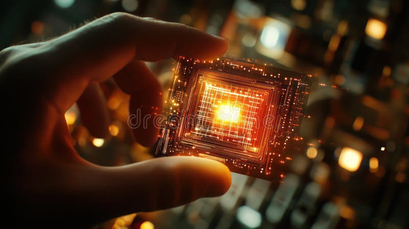 Hand Holds Glowing Photonic Chip in Laboratory Setting, Showcasing ...