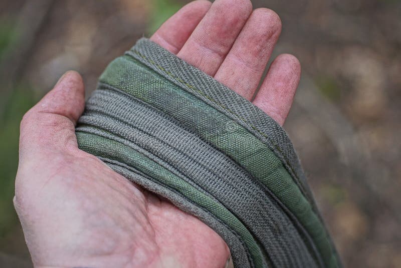 Hand Holds a Green Wide Fabric Handle Stock Image - Image of hand ...