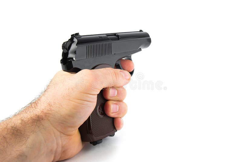 Hand Holds a Gun Isolated on White Background Stock Image - Image of ...