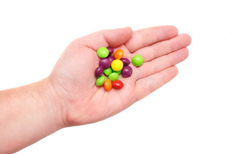 Hand Holds Handful with Colorful Candy Stock Image - Image of hold ...