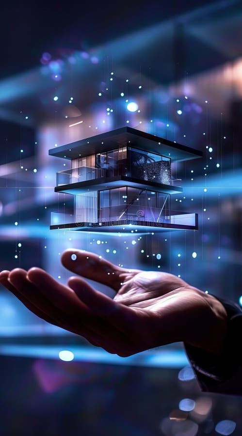 Hand Holds Holographic Image of Home Stock Photo - Image of hand ...