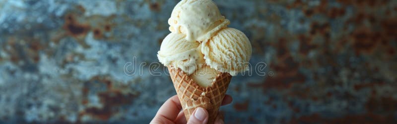A Hand Holds an Ice Cream Cone with Three Scoops of Ice Cream Stock ... A Hand Holds an Ice Cream Cone with Three Scoops of Ice Cream Stock ...