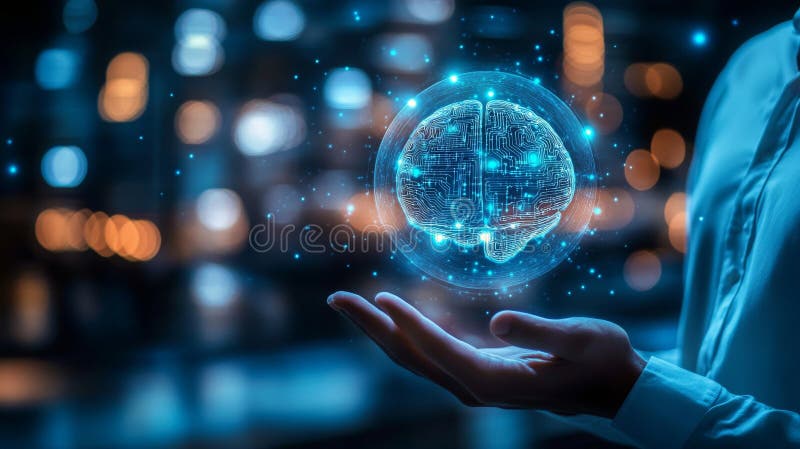 A Hand Holds an Illuminated Globe Depicting a Brain, Symbolizing ...