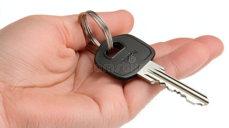 Hand Holds Key and Keyring on a White Isolated Background, Concept of ...