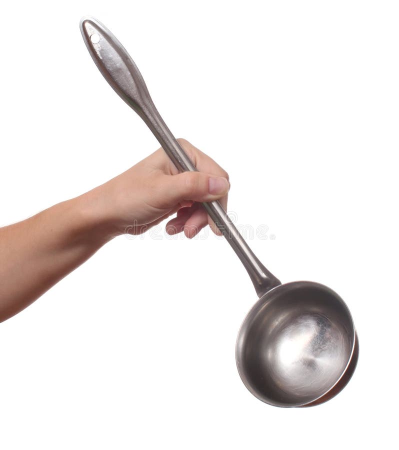 Hand Holds a Ladle (kitchen Spoon) Stock Photo - Image of metal, chefs ...