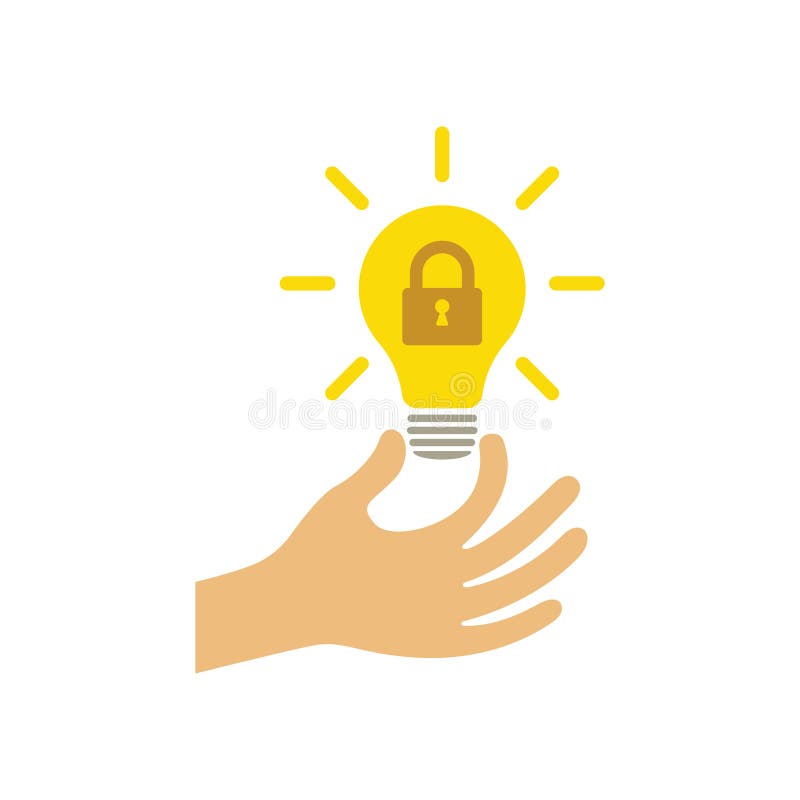 Hand Holds a Light Bulb with a Lock. Business Idea Concept Stock ...
