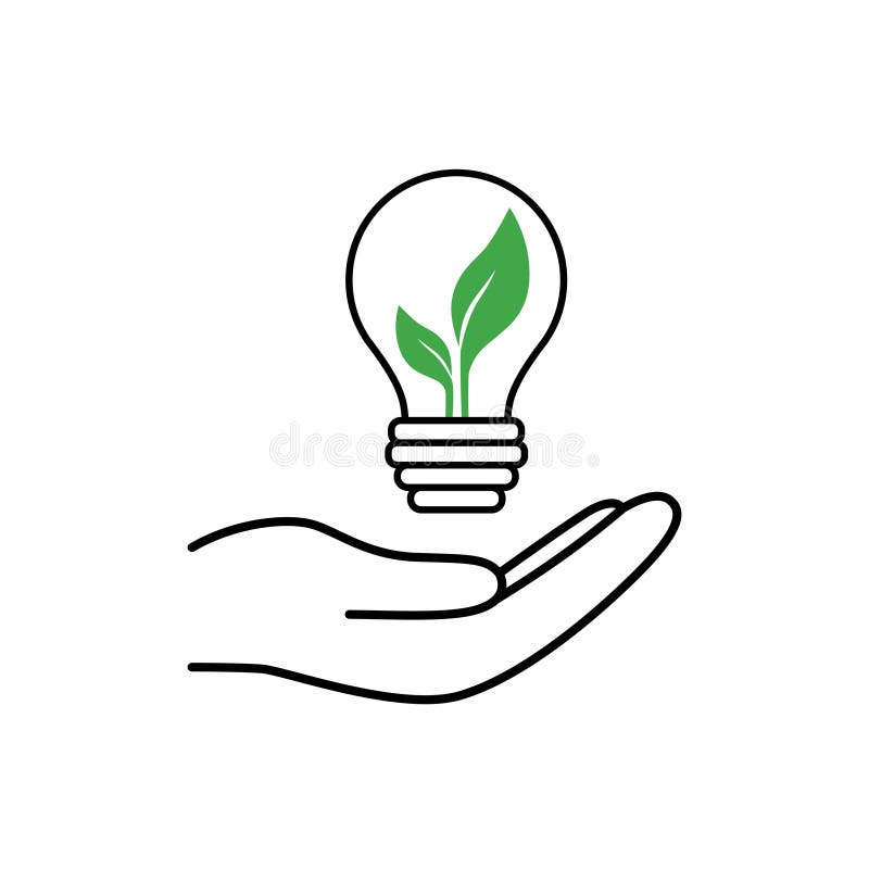 Hand Holds Lightbulb Icon with Green Leaves Inside. Save Energy Icon ...