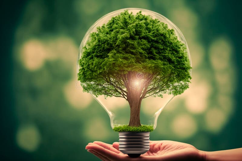 A Hand Holds a Lightbulb with a Miniature Tree Inside, Symbolizing ...