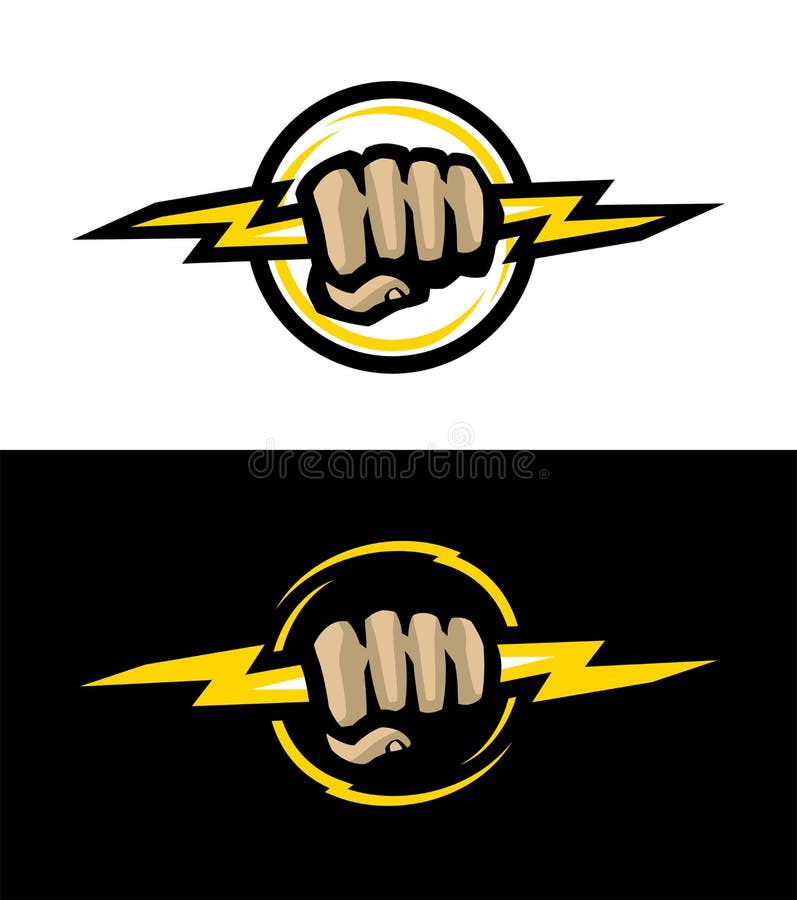 Hand Holds Lightning, Logo on Dark and Light Background. Vector ...