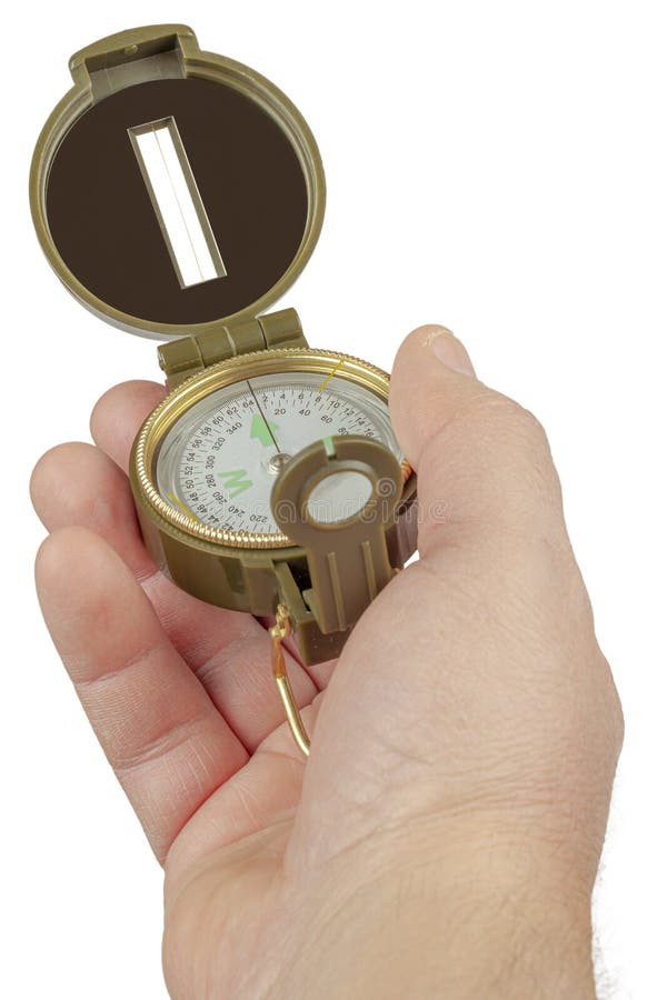 The Hand Holds a Magnetic Compass on a White Background Stock Photo ...