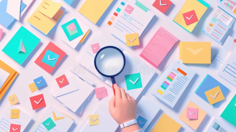 A Hand Holds a Magnifying Glass Over a Document with a Check Mark, in ...