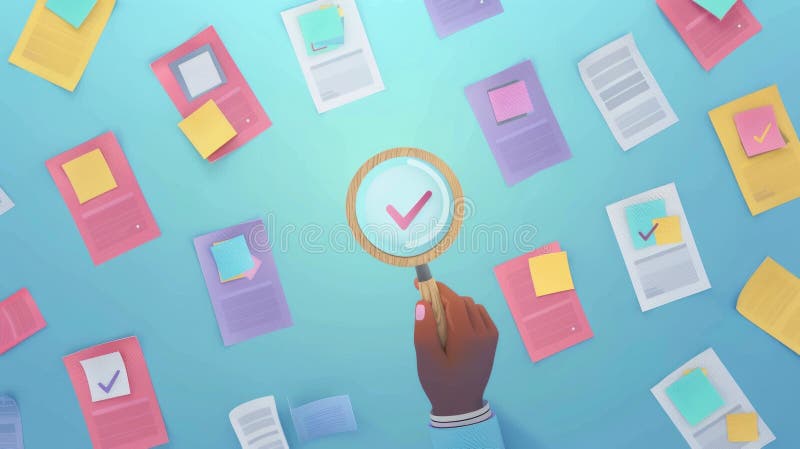 A Hand Holds a Magnifying Glass Over a Document with a Check Mark, in ...