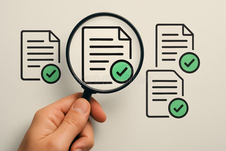 Document Review Checklist with Magnifying Glass for Audit and ...