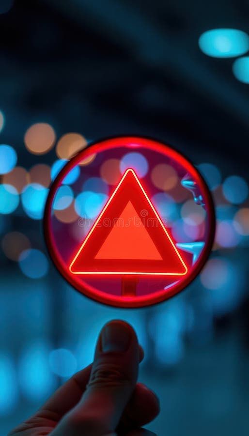 Hand Holds Magnifying Glass Over Red Warning Triangle. Risk Assessment ...