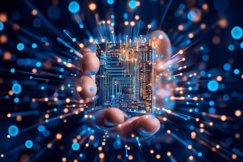 A Hand Holds a Microchip Enveloped in Glowing Particles, Symbolizing ...