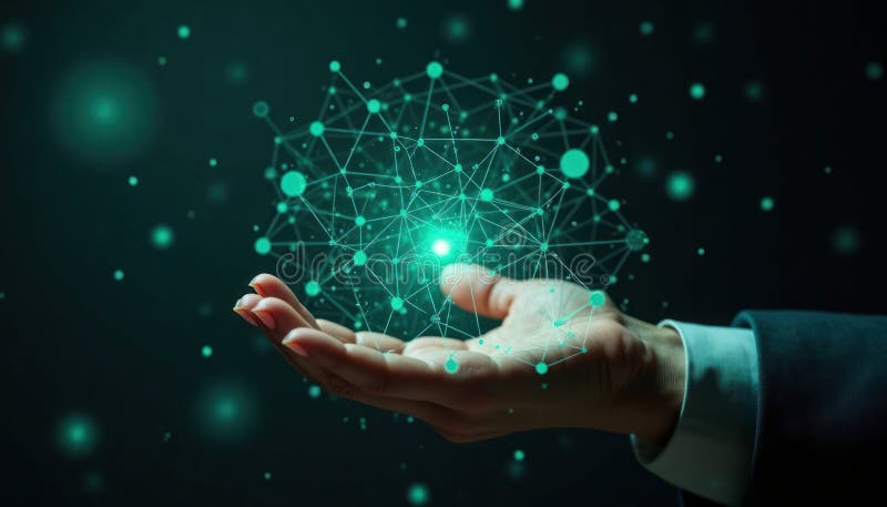 Hand Holds Network Design. Tech Progress Presented. Digital Innovation ...