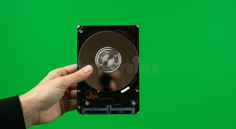 A Hand Holds an Open Hard Disk Drive (HDD) with a Reflective Metallic ...