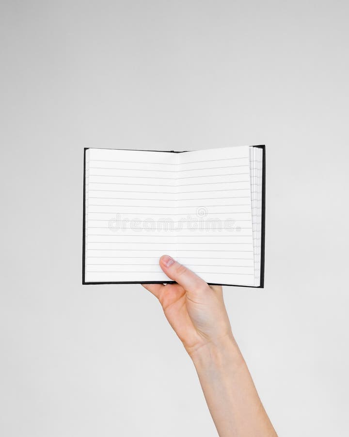 Hand Holds an Open Lined Notebook with Blank Pages Stock Illustration ...