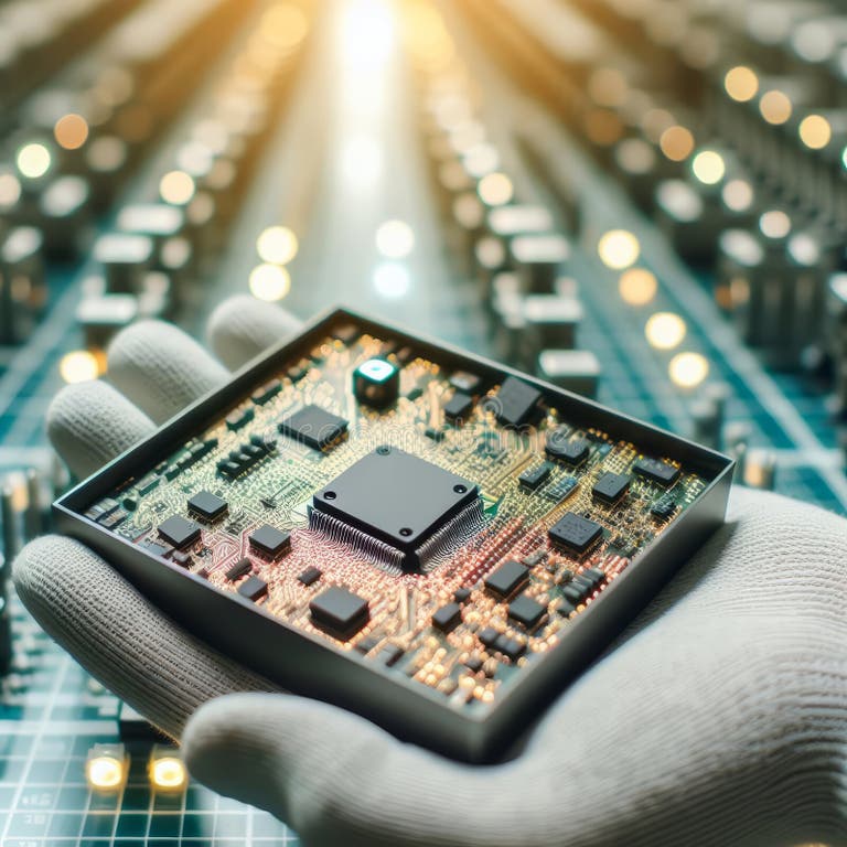 A Hand Holds a Part with Microelectronics Next To Connections ...