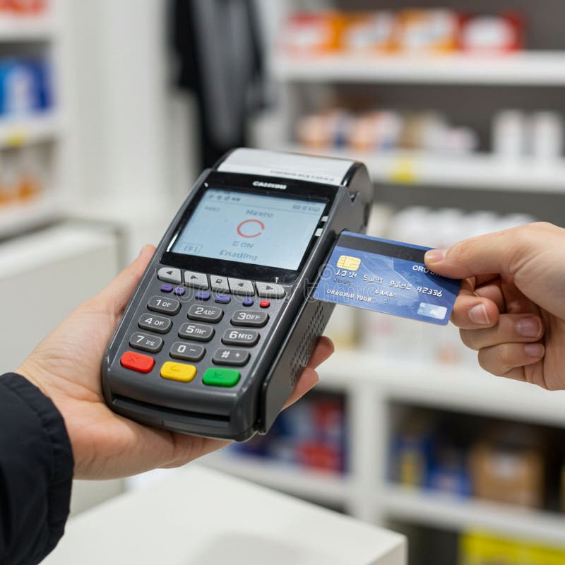 A Hand Holds a Payment Terminal with a Colored Keypad, Featuring ...