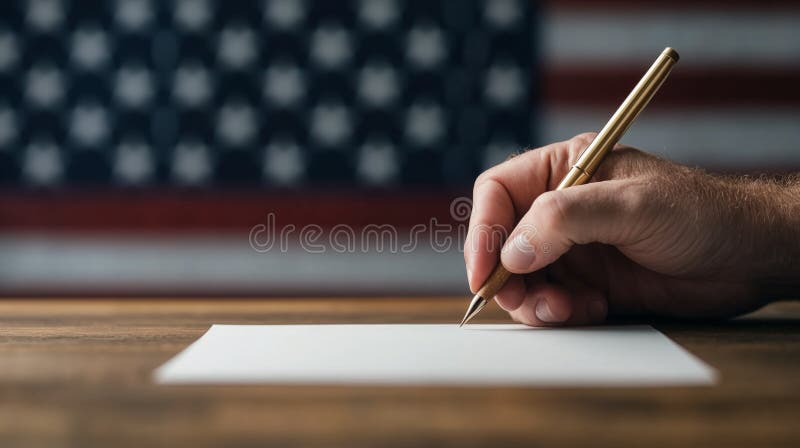 Hand Holds a Pen Poised Above Blank Paper Stock Photo - Image of ...