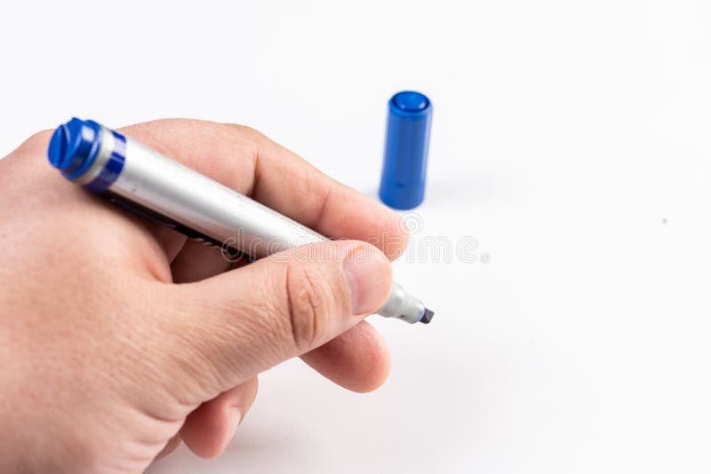 Hand Holds Pen Writing Concept Above White Background Stock Photo ...