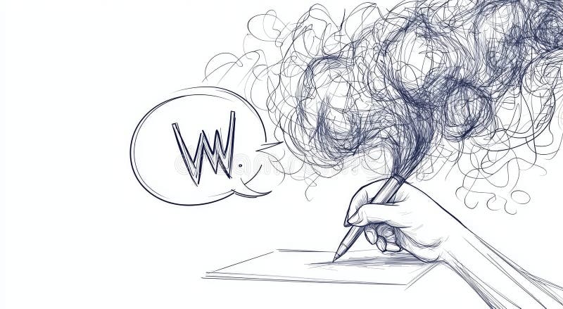 Hand Holds Pencil and Creates Dialogue Bubbles. Sketched Hand Draws ...