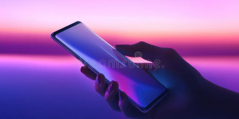 Hand Holds Phone with Gradient Background for Communication and Modern ...