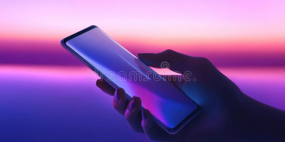 Hand Holds Phone with Gradient Background for Communication and Modern ...