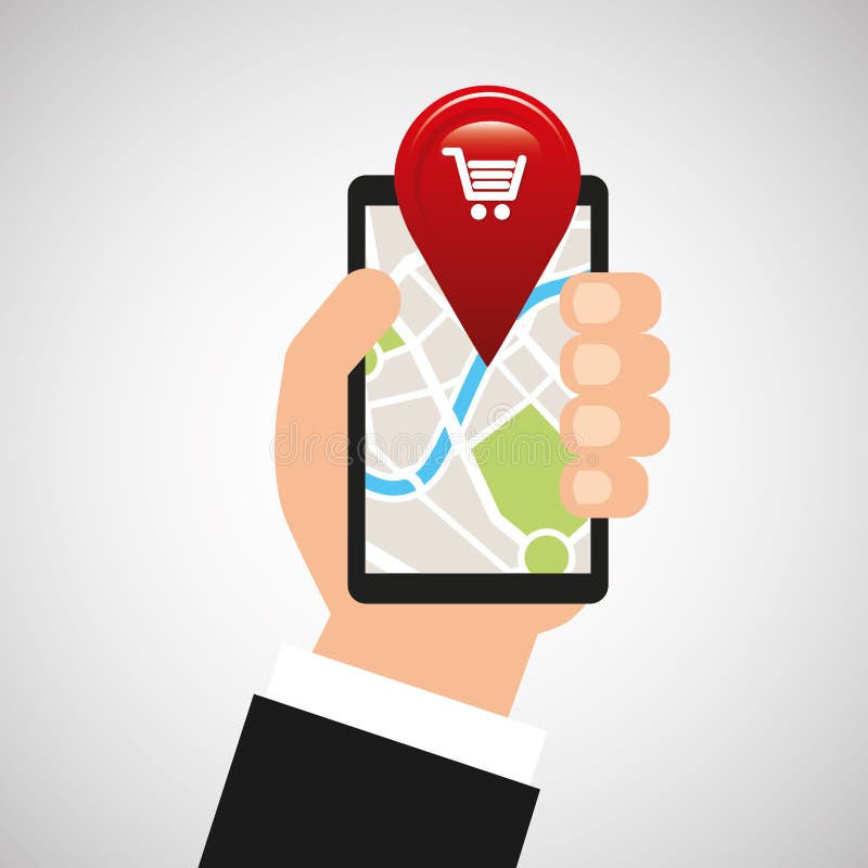 Hand Holds Phone Navigation App Market Stock Vector - Illustration of ...