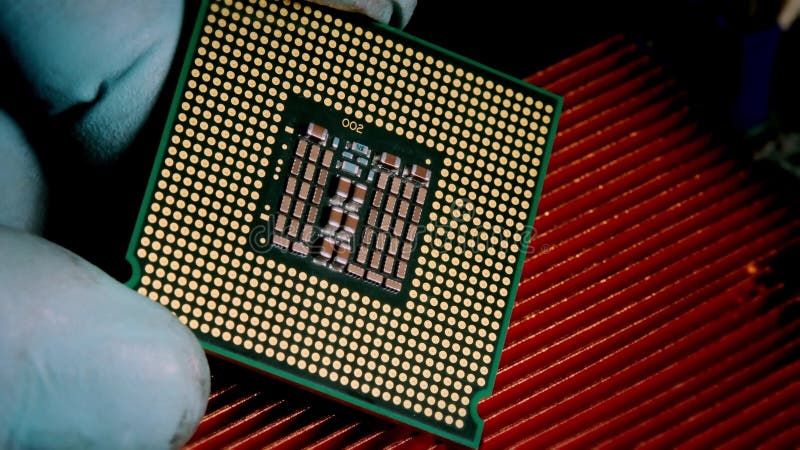 The Hand Holds the Processor in Front of the Processor Slot. Processor ...