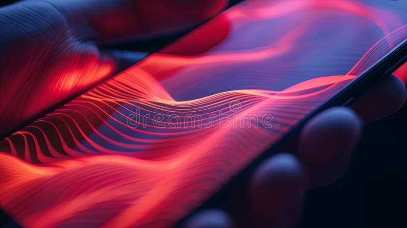 The Hand Holds a Realistic Cell Phone with a Bright Screen Saver on the ...