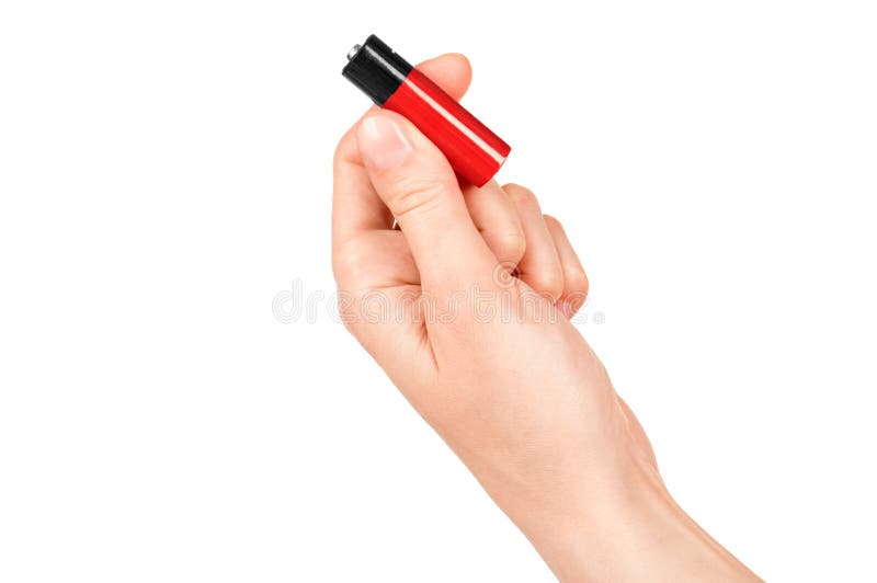 Hand Holds a Red AA Battery Stock Photo - Image of alkaline ...