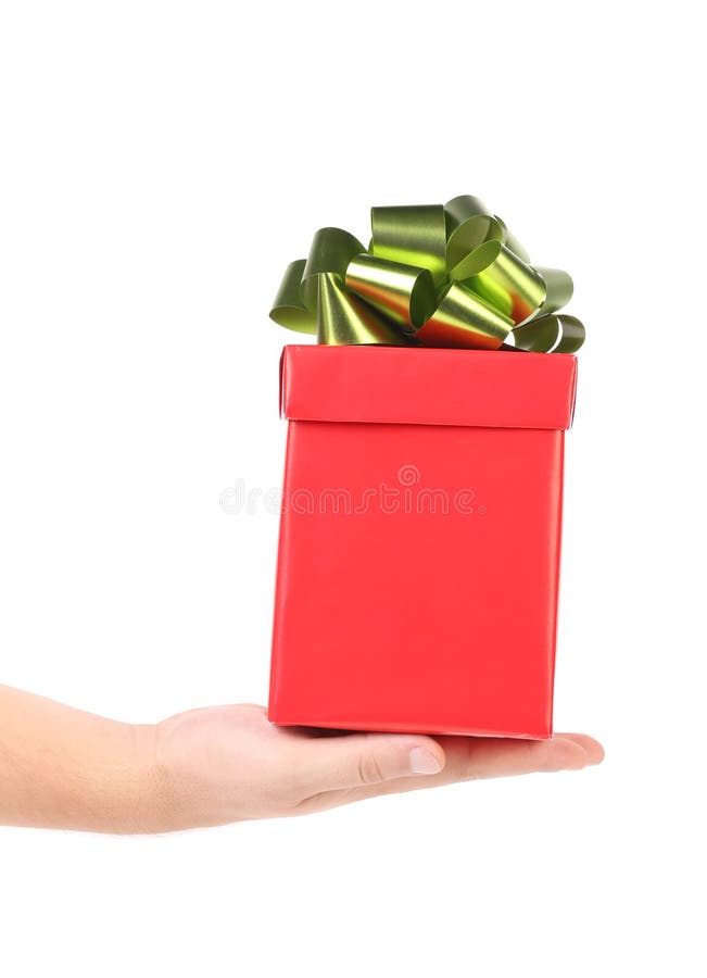 Hand Holds Red Box with Bow. Stock Photo - Image of selling, packaging ...