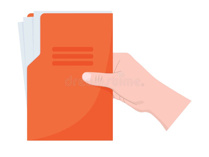 Hand Holds a Red Folder with Documents. Stock Vector - Illustration of ...