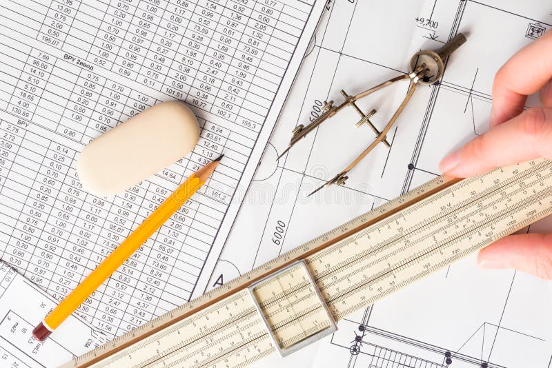 Hand Holds the Ruler To Create a Drawing Stock Image - Image of hand ...