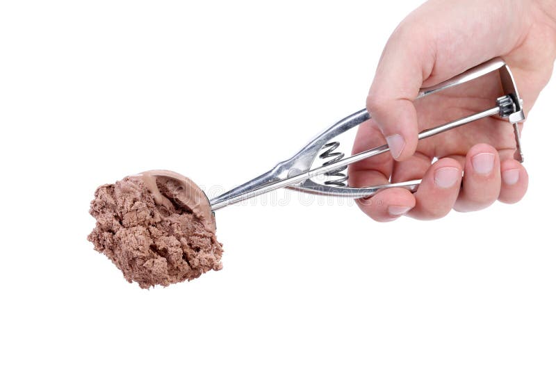 Hand Holds Scoop with Chocolate Ice Cream. Stock Photo - Image of brown ...