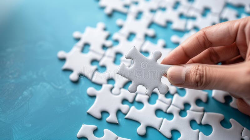 A Hand Holds a Single White Jigsaw Puzzle Piece Stock Illustration ...