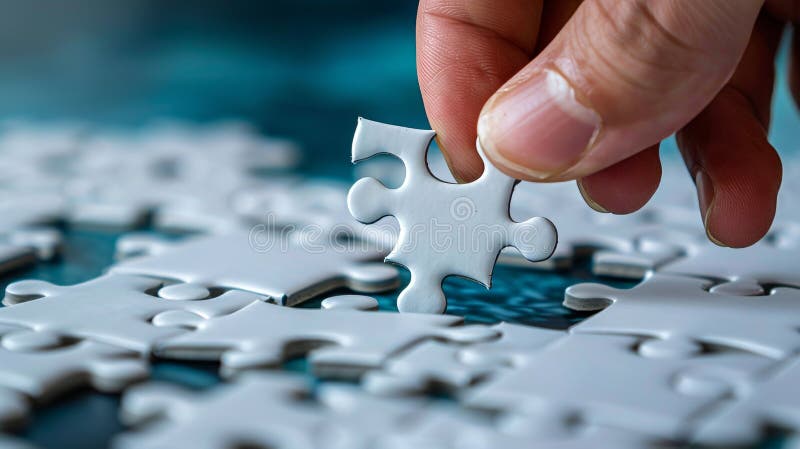 A Hand Holds a Single White Jigsaw Puzzle Piece Stock Illustration ...