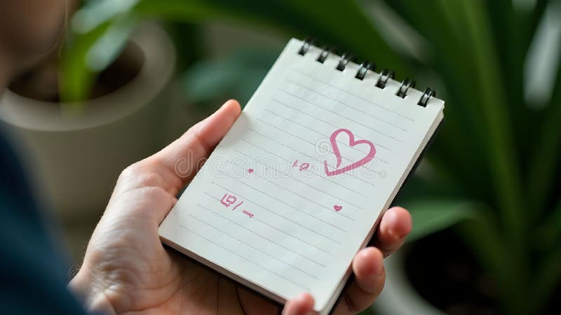 Person Holding a Notepad with a Heart Drawing and Notes in a Cozy ...